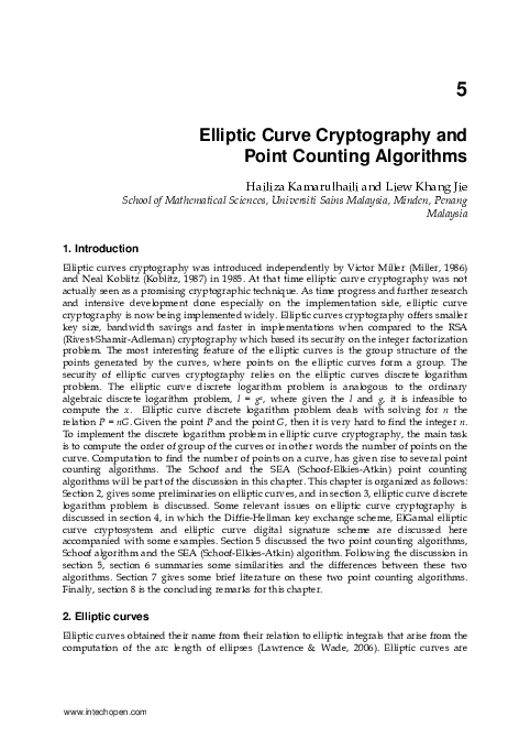 (PDF) 5 Elliptic Curve Cryptography and Point Counting Algorithms