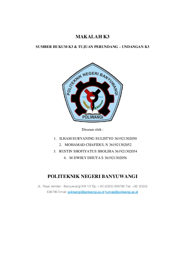 MAKALAH K3 MENGENAI "SAFETY TALK" Disusun Oleh : KELOMPOK 4 MUSTIKA ...