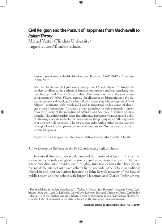 (PDF) Civil Religion and the Pursuit of Happiness from Machiavelli to ...