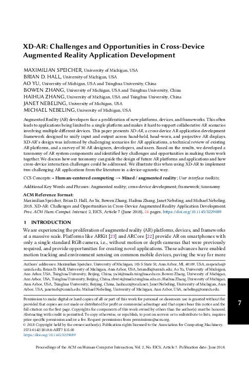 (PDF) XD-AR: Challenges and Opportunities in Cross-Device Augmented ...