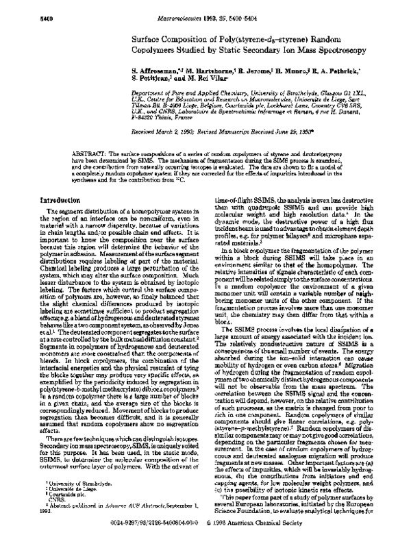(PDF) Surface composition of poly(styrene-d8-styrene) random copolymers ...