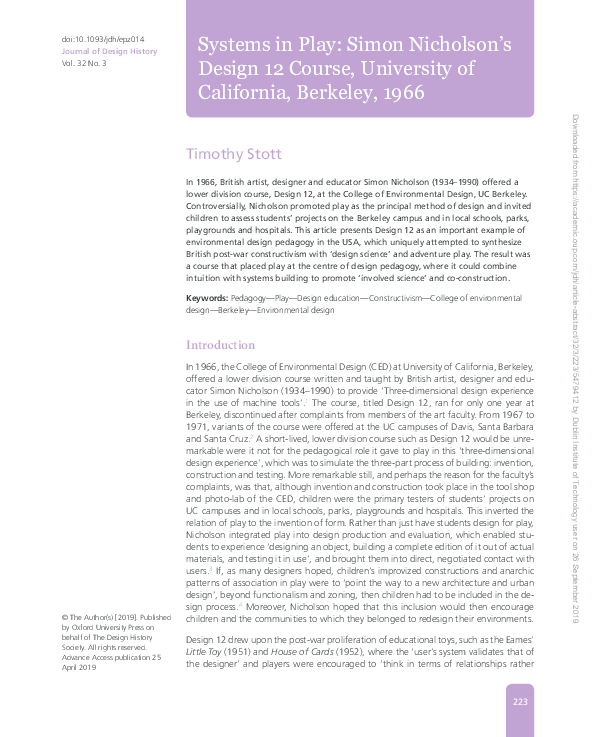 (PDF) Systems in Play: Simon Nicholson’s Design 12 Course, University ...
