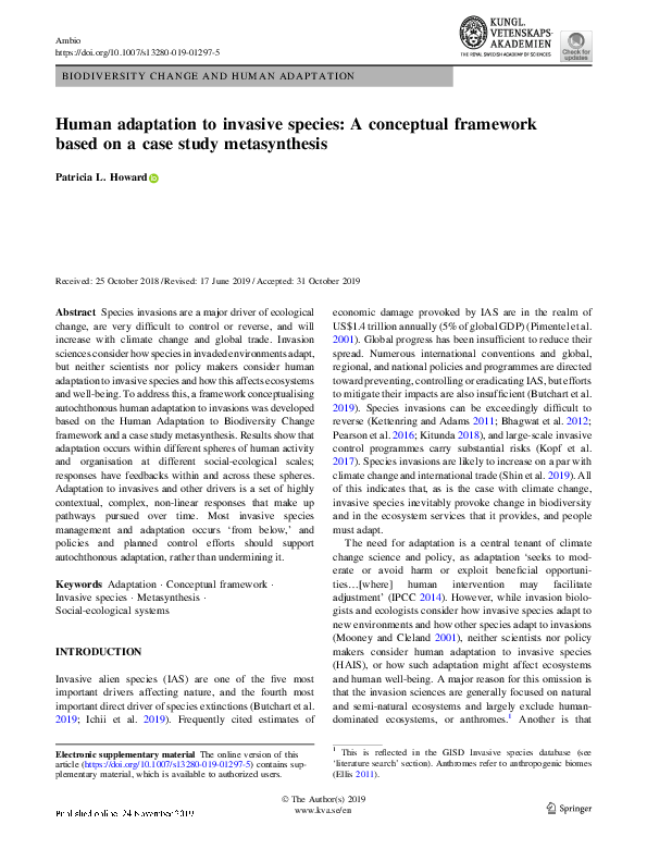 (PDF) Human adaptation to invasive species: A conceptual framework ...