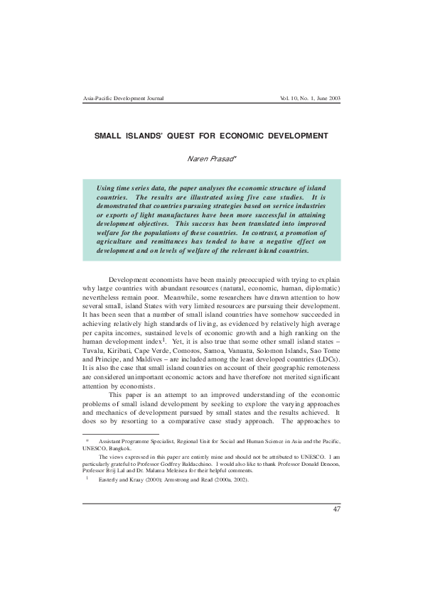 (PDF) SMALL ISLANDS' QUEST FOR ECONOMIC DEVELOPMENT