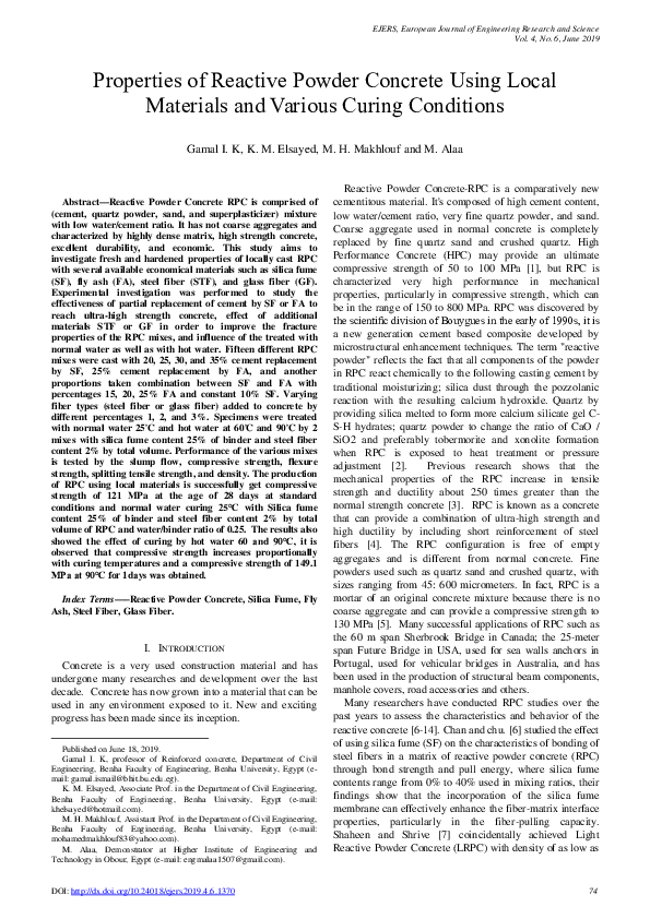 (PDF) Properties of Reactive Powder Concrete Using Local Materials and ...