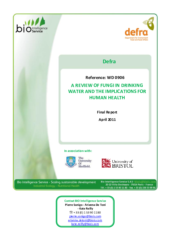 (PDF) Defra A REVIEW OF FUNGI IN DRINKING WATER AND THE IMPLICATIONS ...