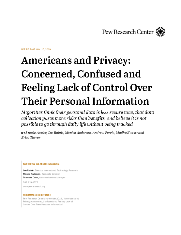 (PDF) Pew Research Center PI 2019.11.15 Privacy FINAL