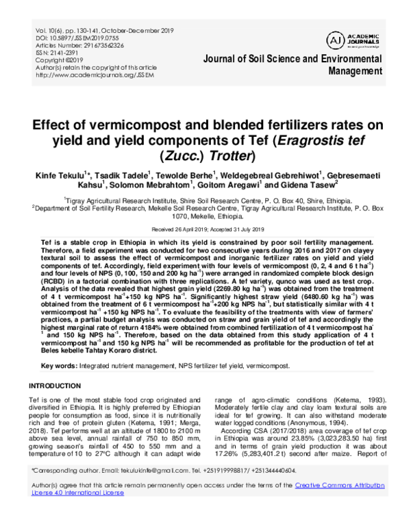 (PDF) Journal of Soil Science and Environmental Management Effect of ...