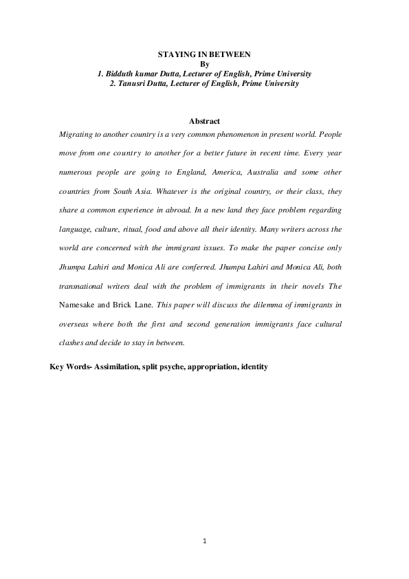 (PDF) STAYING IN BETWEEN | Bidduth dutta - Academia.edu