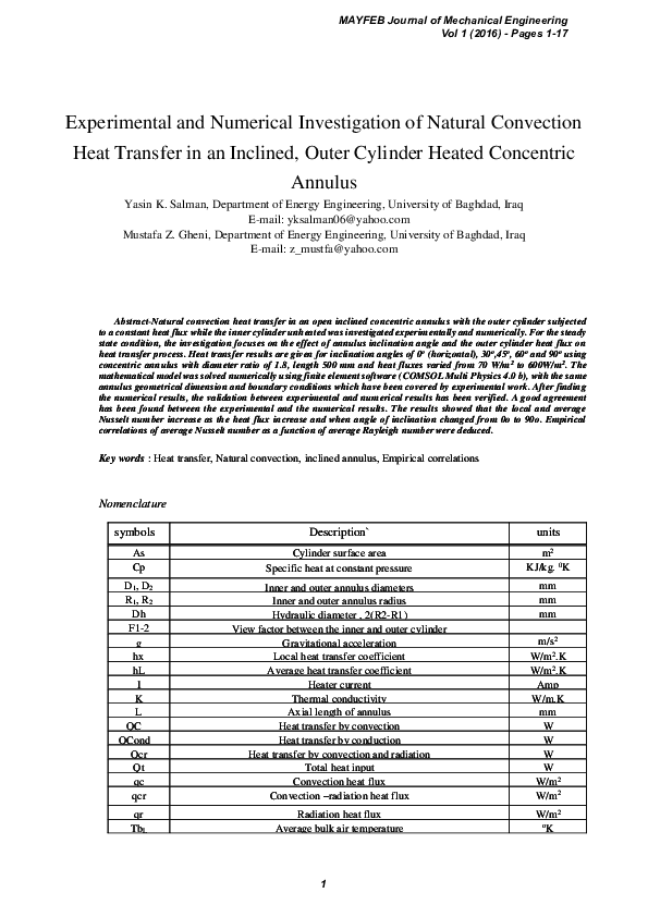 Pdf Experimental And Numerical Investigation Of Natural Convection