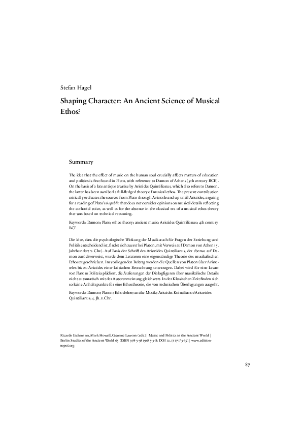 (PDF) Shaping characters: An ancient science of musical ethos?