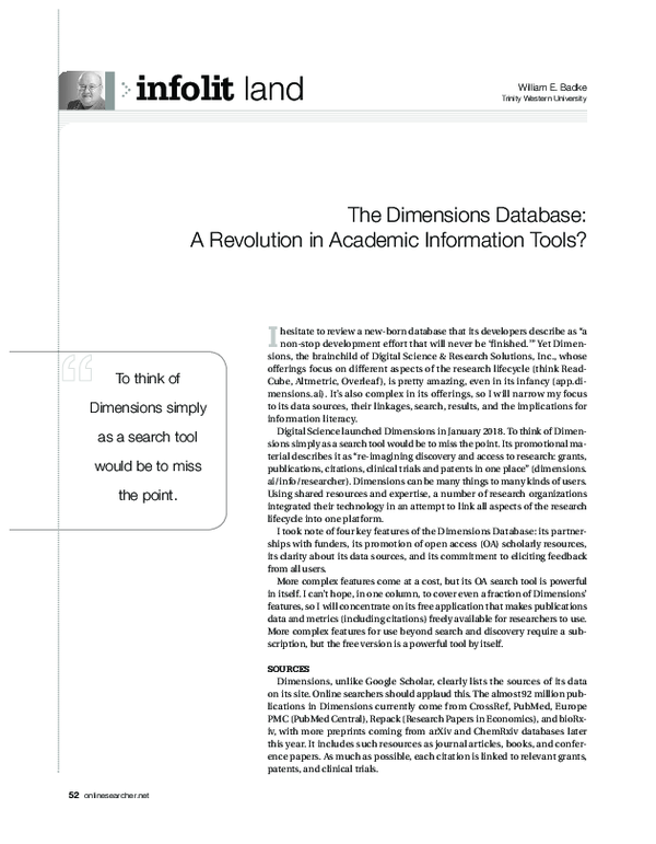 (PDF) The Dimensions Database: A Revolution in Academic Information Tools