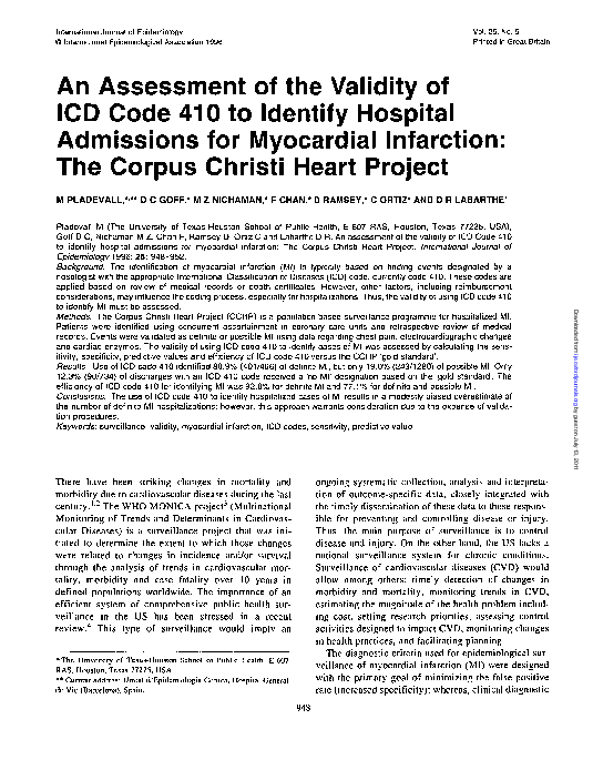 (PDF) An Assessment of the Validity of ICD Code 410 to Identify ...