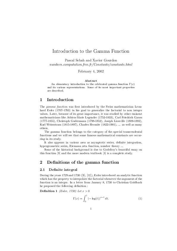 (PDF) Introduction to the Gamma Function