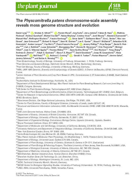 (PDF) The P. patens chromosome-scale assembly reveals moss genome ...