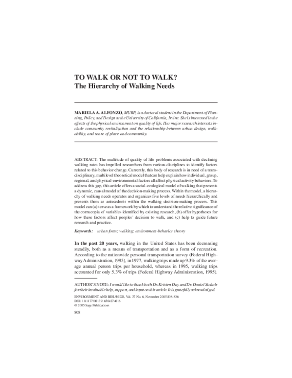 (PDF) TO WALK OR NOT TO WALK? The Hierarchy of Walking Needs