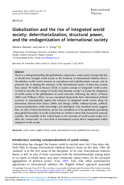 (PDF) Globalization and the rise of integrated world society ...