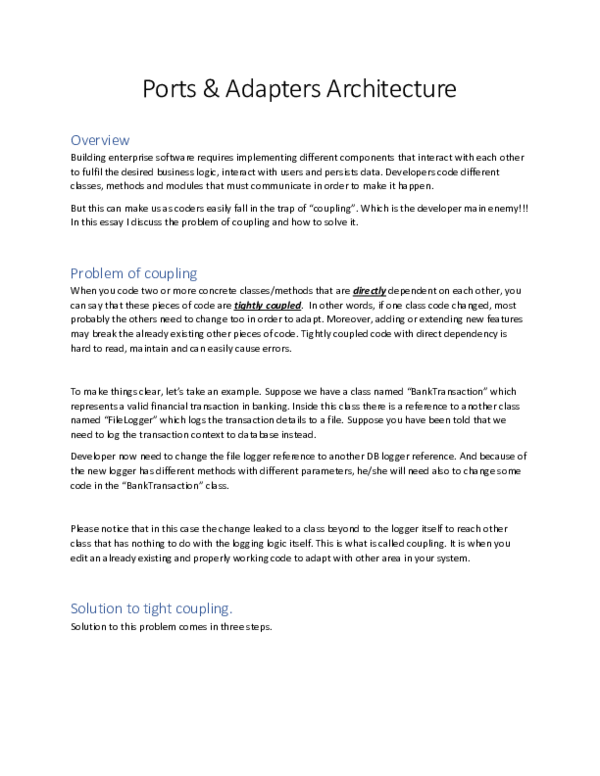 (PDF) Ports & Adapters Architecture Overview