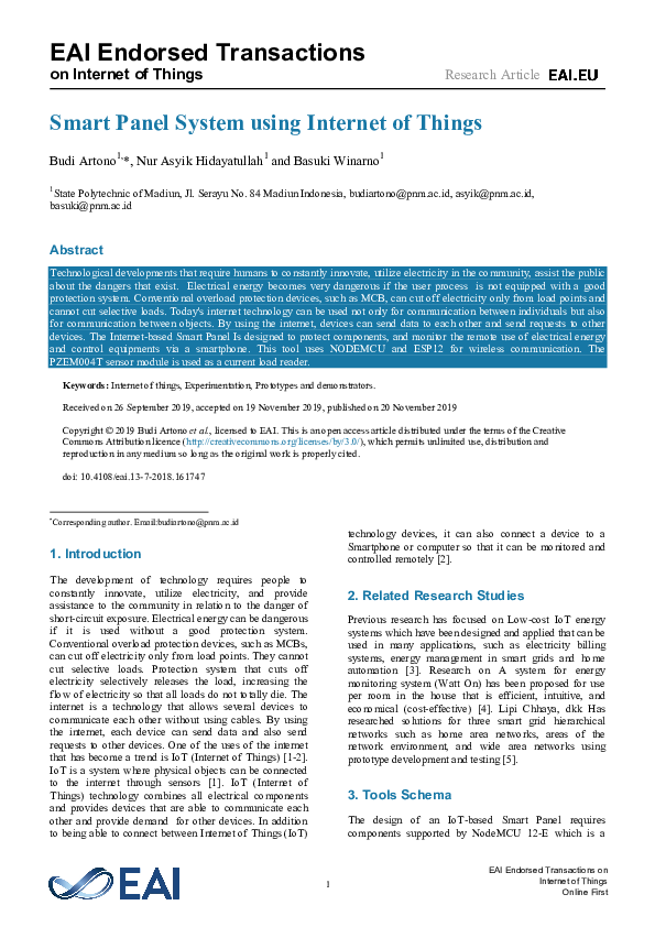 (PDF) EAI Endorsed Transactions on Internet of Things Smart Panel System using Internet of Things