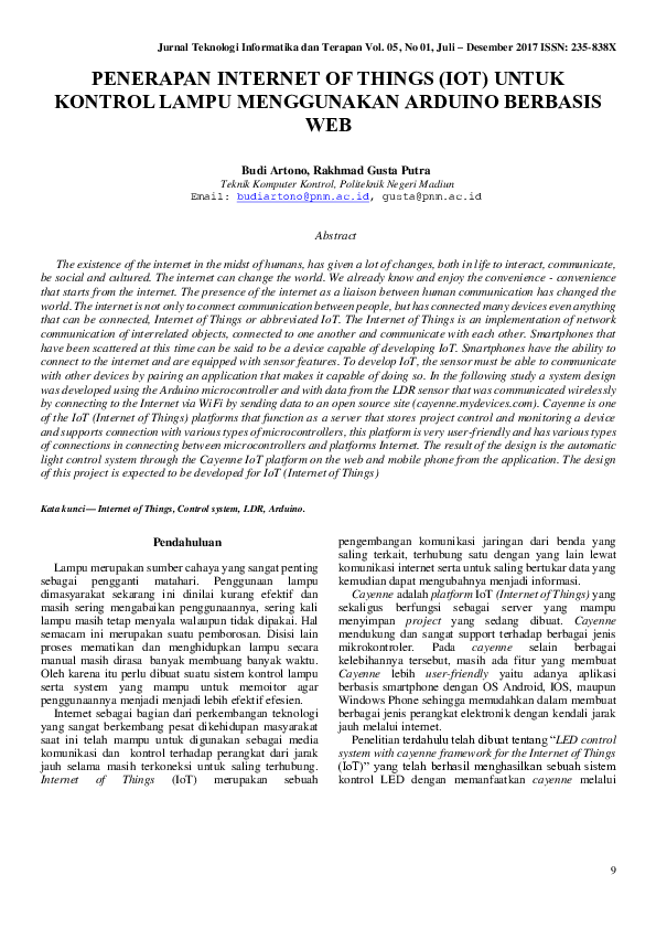 (PDF) KONTROL LAMPU MENGGUNAKAN ARDUINO BERBASIS WEB