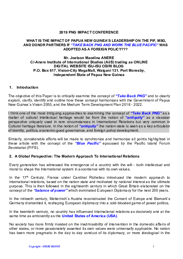 (PDF) 2019 PNG IMPACT CONFERENCE WHAT IS THE IMPACT OF PAPUA NEW GUINEA ...