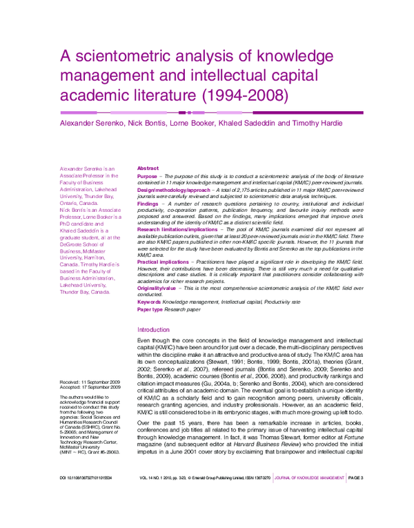 (PDF) A scientometric analysis of knowledge management and intellectual ...