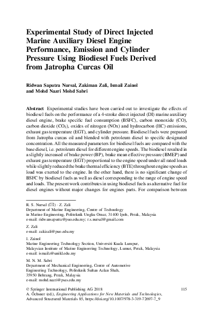 (PDF) Experimental study of direct injected marine auxiliary diesel ...