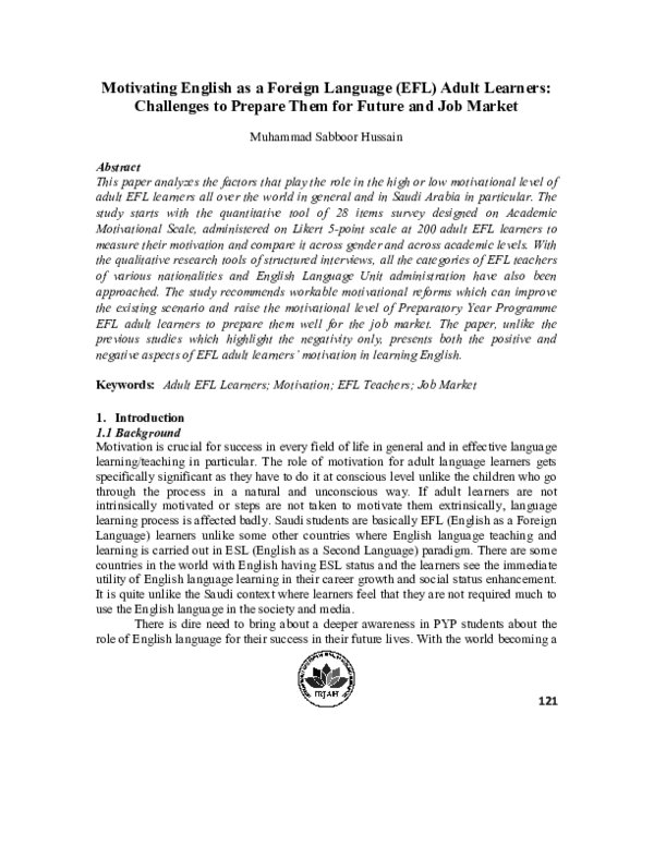 (PDF) Motivating English as a Foreign Language (EFL) Adult Learners ...