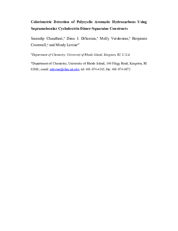 (PDF) Colorimetric Detection of Polycyclic Aromatic Hydrocarbons Using Supramolecular ...