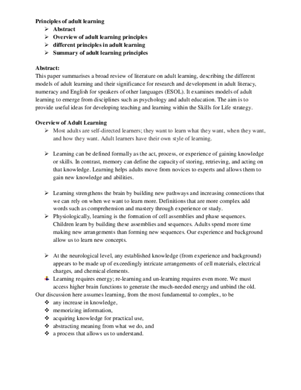 (PDF) Principles of adult learning