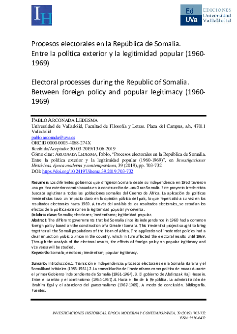 (PDF) Procesos electorales en la República de Somalia. Entre la ...