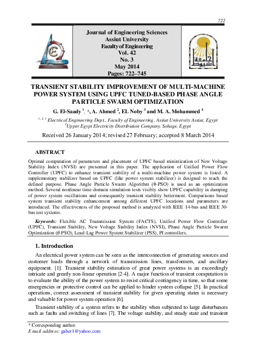 (PDF) TRANSIENT STABILITY IMPROVEMENT OF MULTI-MACHINE POWER SYSTEM USING UPFC TUNED-BASED PHASE ...