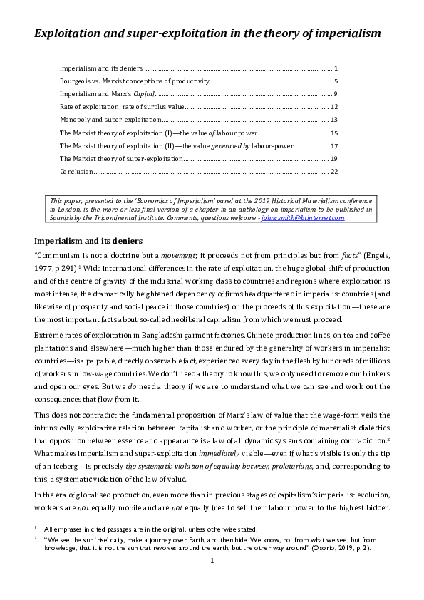 (DOC) Exploitation and super-exploitation in the theory of imperialism v