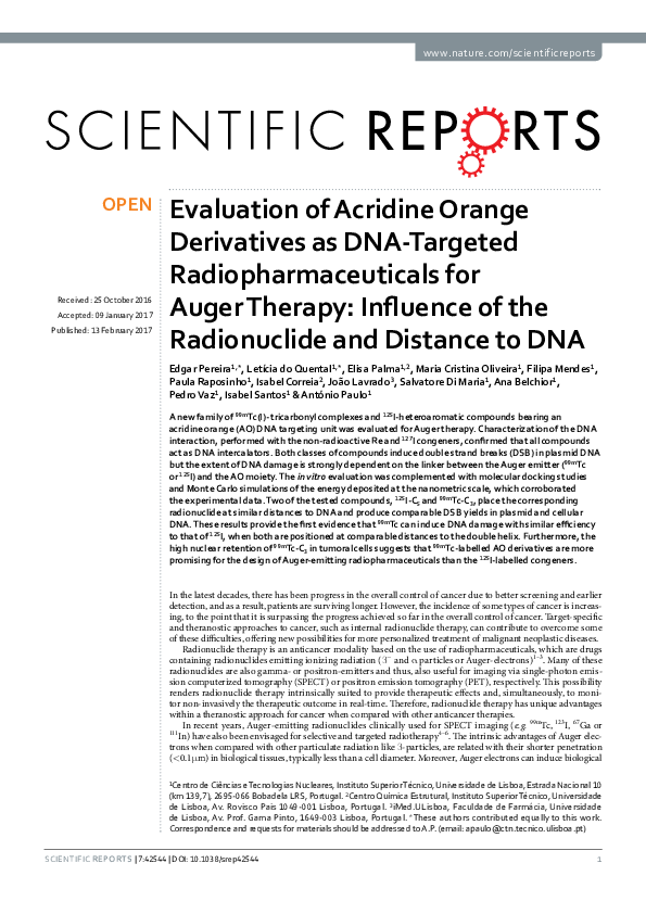 (PDF) Evaluation of Acridine Orange Derivatives as DNA-Targeted ...