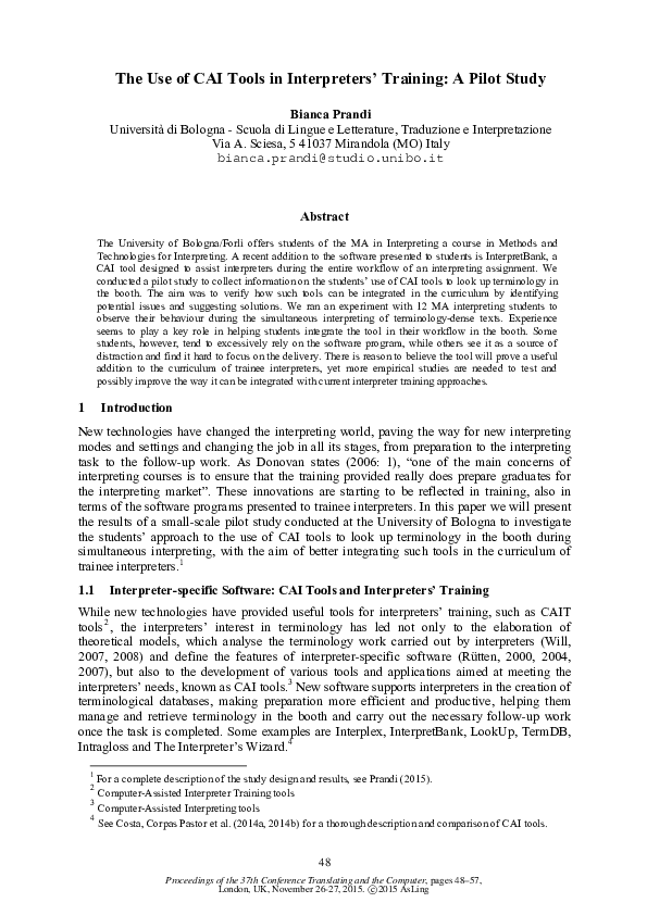 (PDF) The Use of CAI Tools in Interpreters' Training: A Pilot Study