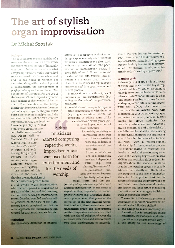 (PDF) The Art of Stylish Organ Improvisation