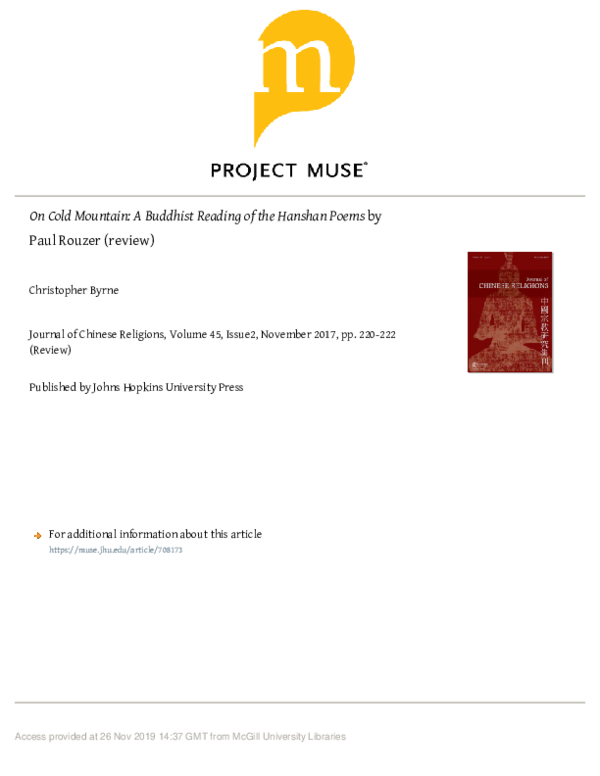 (PDF) On Cold Mountain: A Buddhist Reading of the Hanshan Poems by Paul ...