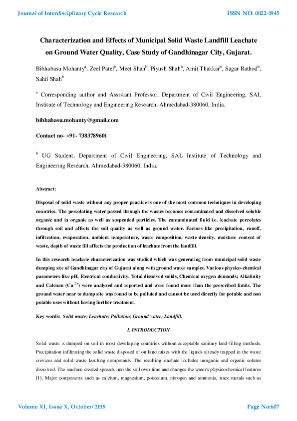 (PDF) Characterization and Effects of Municipal Solid Waste Landfill ...