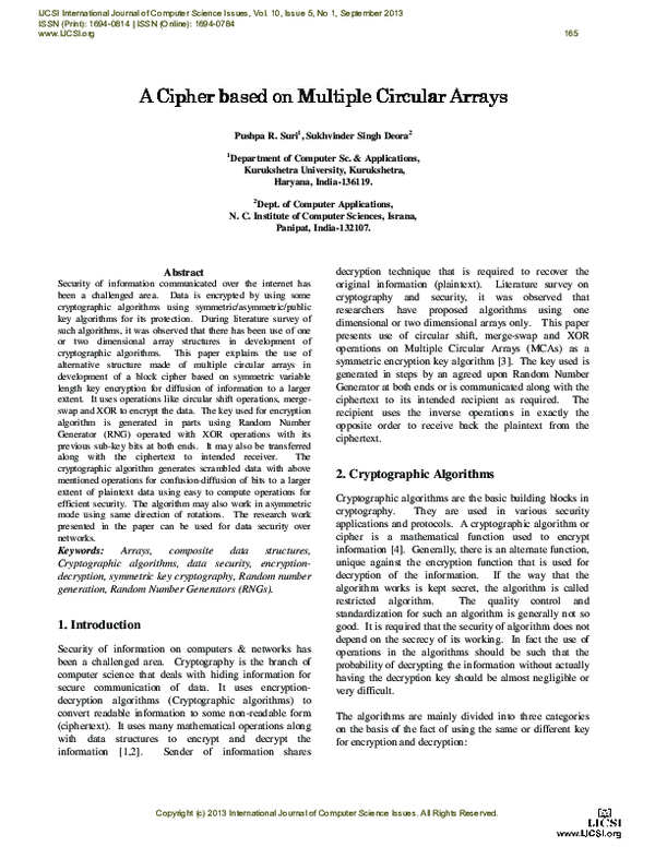 (PDF) A Cipher based on Multiple Circular Arrays