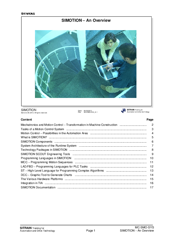 (PDF) MC-SMO-SYS SIMOTION -An Overview Page 1 SITRAIN Training for ...