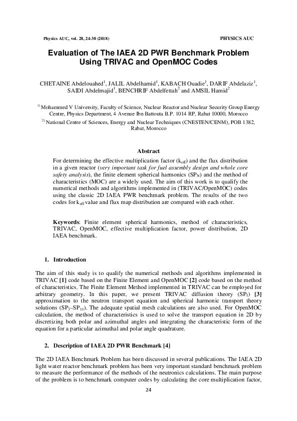 (PDF) Evaluation of The IAEA 2D PWR Benchmark Problem Using TRIVAC and OpenMOC Codes
