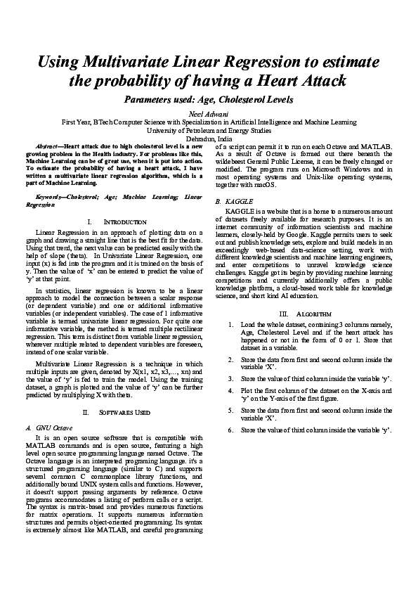(PDF) Using Multivariate Linear Regression to estimate the probability ...