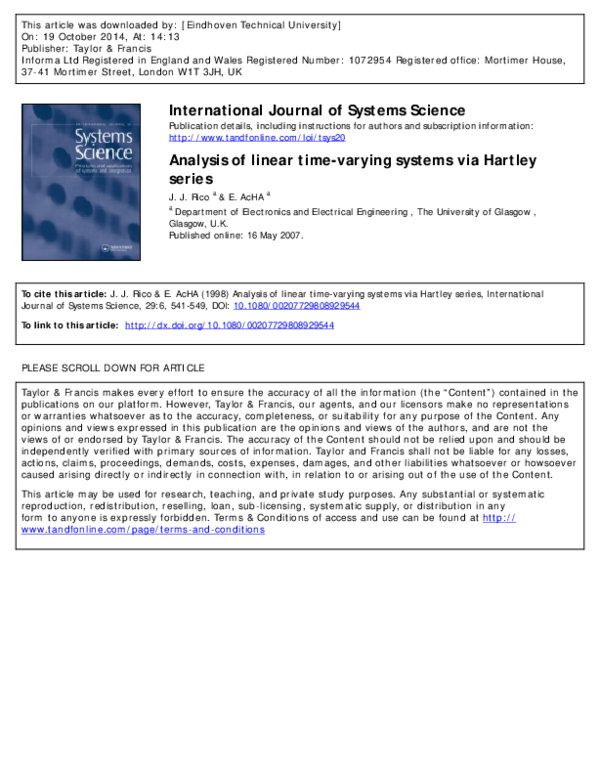 (PDF) Analysis of linear time-varying systems via Hartley series