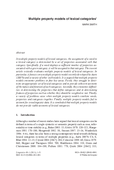 (PDF) Multiple property models of lexical categories