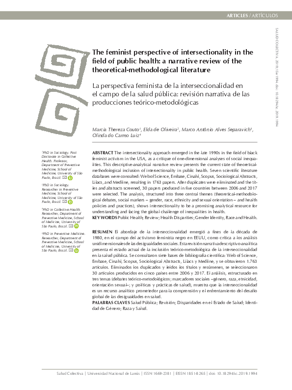 (PDF) Intersectionality in public health SaludColectiva