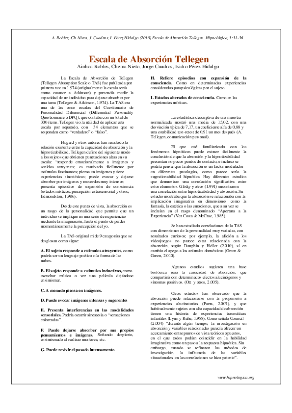 (PDF) Escala de Absorción Tellegen