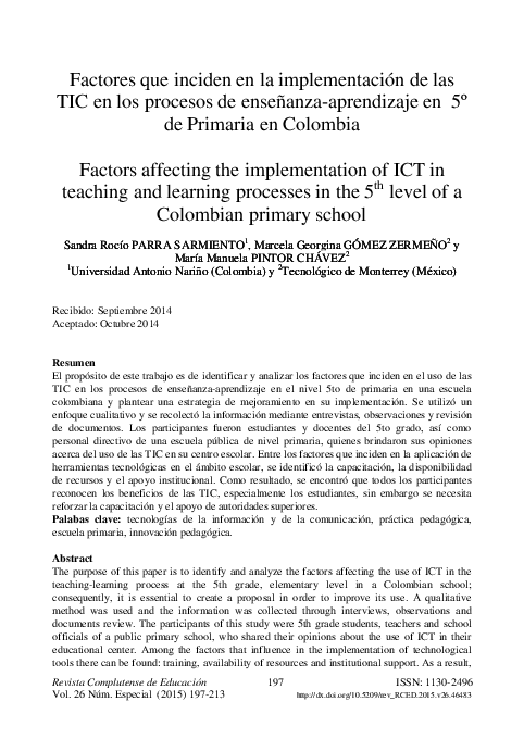 (PDF) Factors affecting the implementation of ICT in teaching and learning processes in the 5 th ...