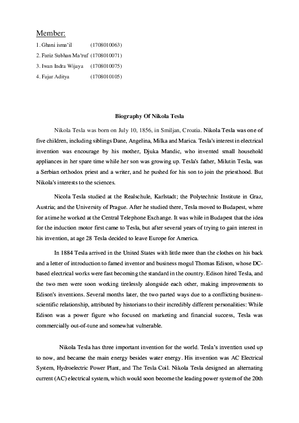 (DOC) Biography Of Nikola Tesla
