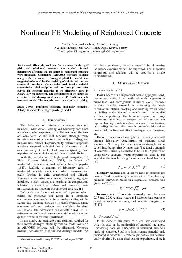 (PDF) Nonlinear FE Modeling of Reinforced Concrete