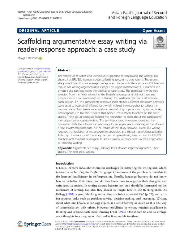 (PDF) Scaffolding argumentative essay writing via reader-response ...